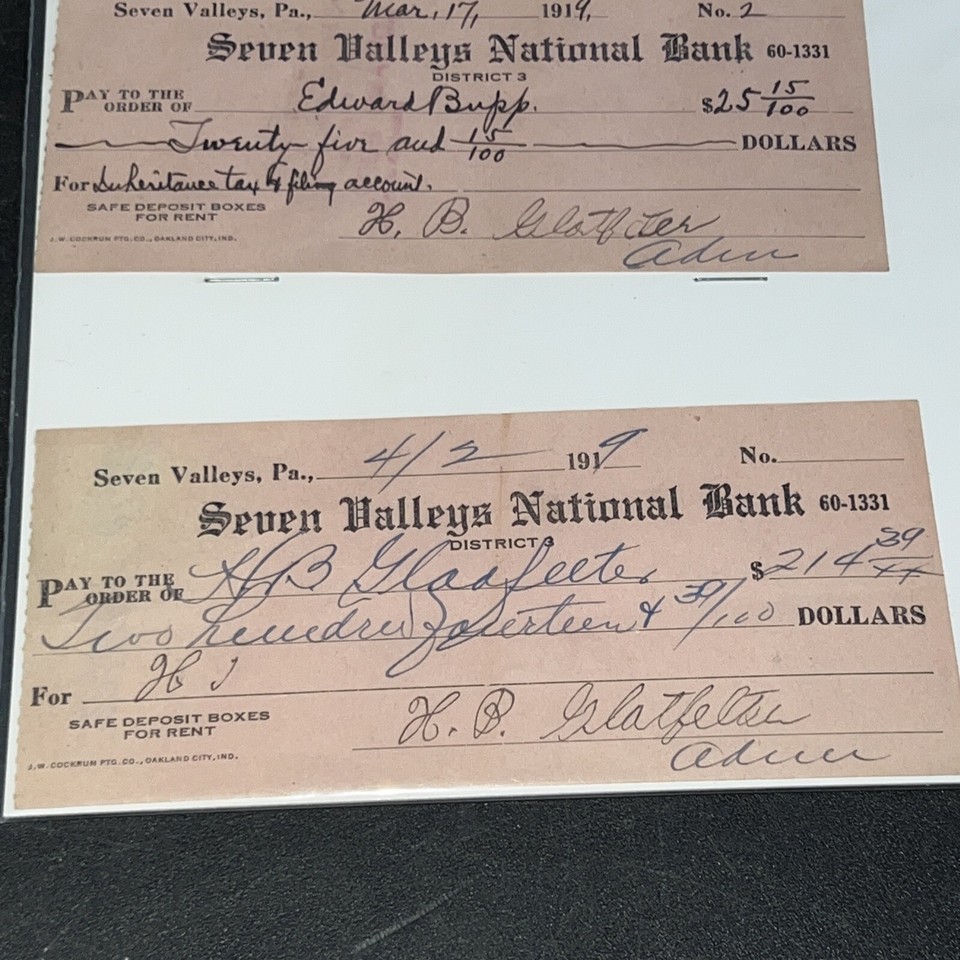 Vntg 3pc Defunct Seven Valleys Pa National Bank Check Lot York Pa | eBay