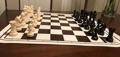 2 European Chess Sets Including Vinyl Roll-up Boards and Chessmen (2 ...
