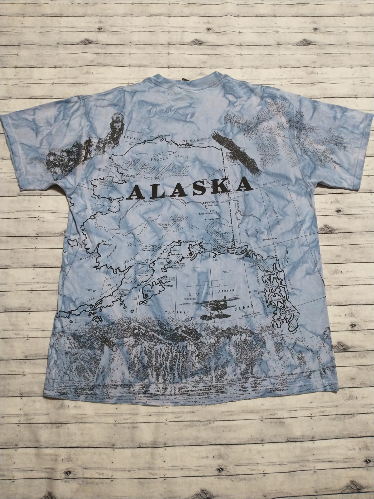 Vintage Blue Dolphin Tag Alaska Map All Over Print Do… - Gem