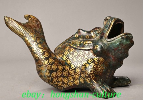 Old Dynasty Bronze Ware Gilt Dragon Loong Fish Goldfish Fishes Animal ...