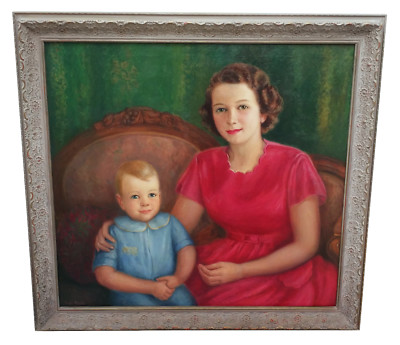VINTAGE PORTRAIT OIL PAINTING WOMAN & CHILD LISTED CALIFORNIA ARTIST ...
