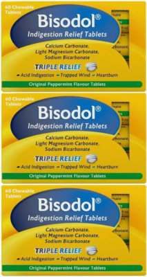 3 X Bisodol Indigestion Relief 60 tablets Triple Action For Acid ...