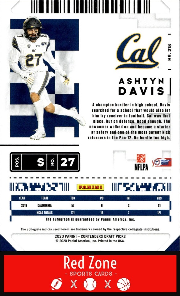 2020 Panini Contenders Draft Picks - #218 Ashtyn Davis NM/NM+ | eBay