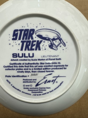 Star Trek Helmsman Sulu Collector Plate The Hamilton Limited Edition ...