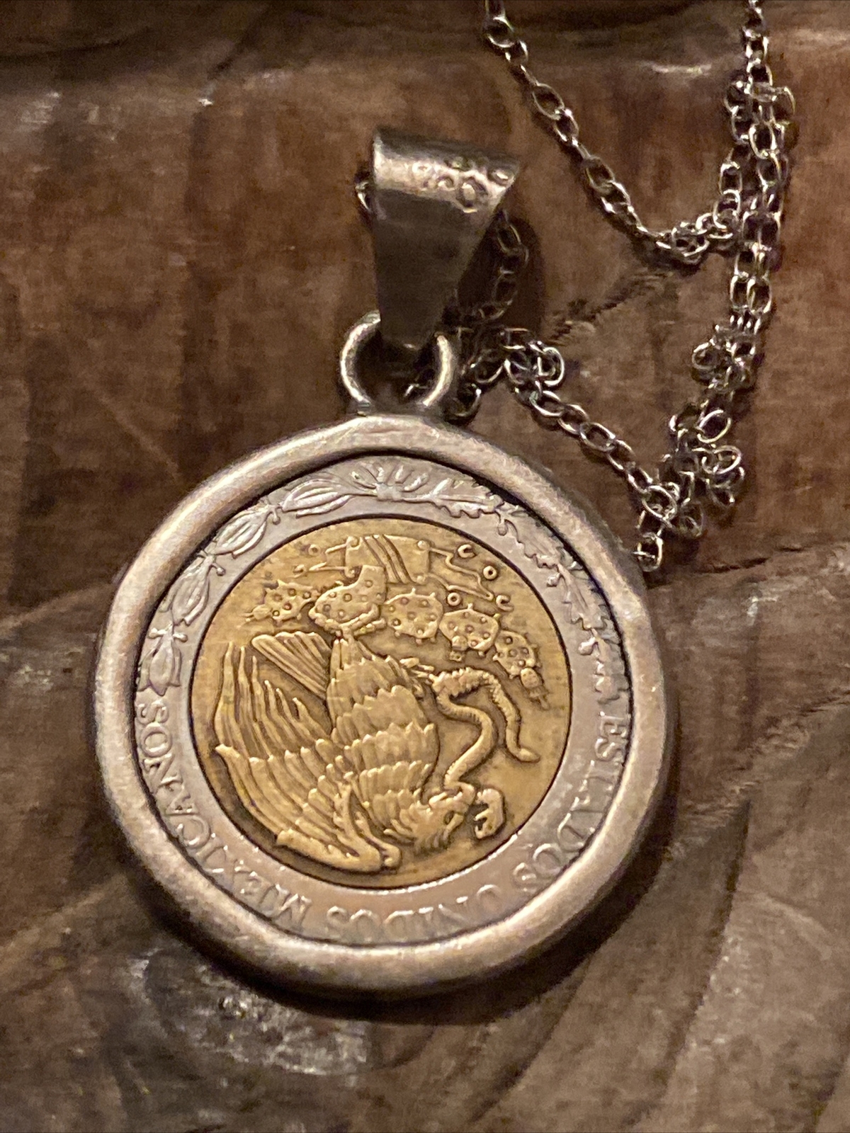 2001 Mexico 2 Peso coin pendant Mexican eagle Ecatepec Jalisco Puebla ...