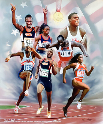 USA Olympic Track Stars RUSH TO GOLD Art Print 20x24 POSTER Carl Lewis ...