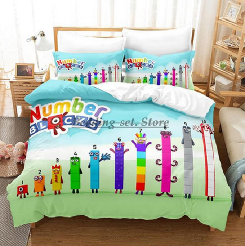 Number Blocks Duvet Cover Pillowcases Doona Bedding Set Single Double ...