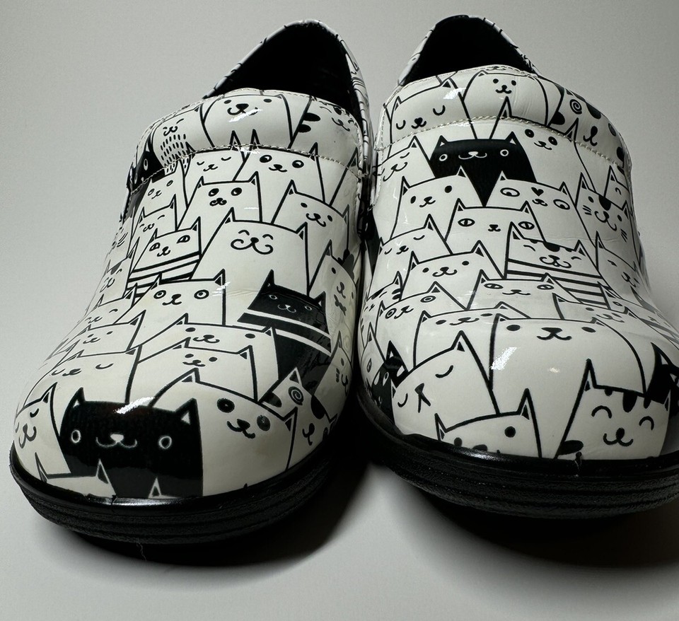 Savvy Nursing Shoes Womens Clogs Kitty Cats Themed White Size US 8.5 M Katy TG | eBay
