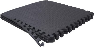 12 Black Exercise Mat EVA Foam Interlocking Tile Gym Floor Fitness Yoga ...