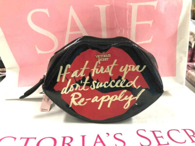 Victoria's Secret Lip shaped Makeup Cosmetic Case "If At First you ...