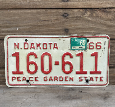 North Dakota License Plate 1966 #160-611 Aluminum Plate ‘66, ‘69 Tab ND ...