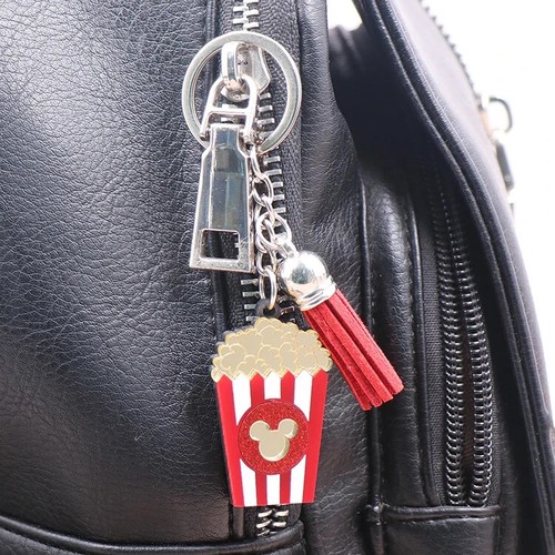 Gorgeous Disney Mickey Mouse Popcorn Cup Silver Tone Key Ring Red ...
