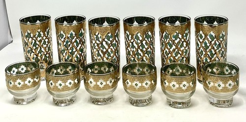 Set Of 12 Culver Valencia Highball/Collins & Footed Whiskey Glasses 22K ...