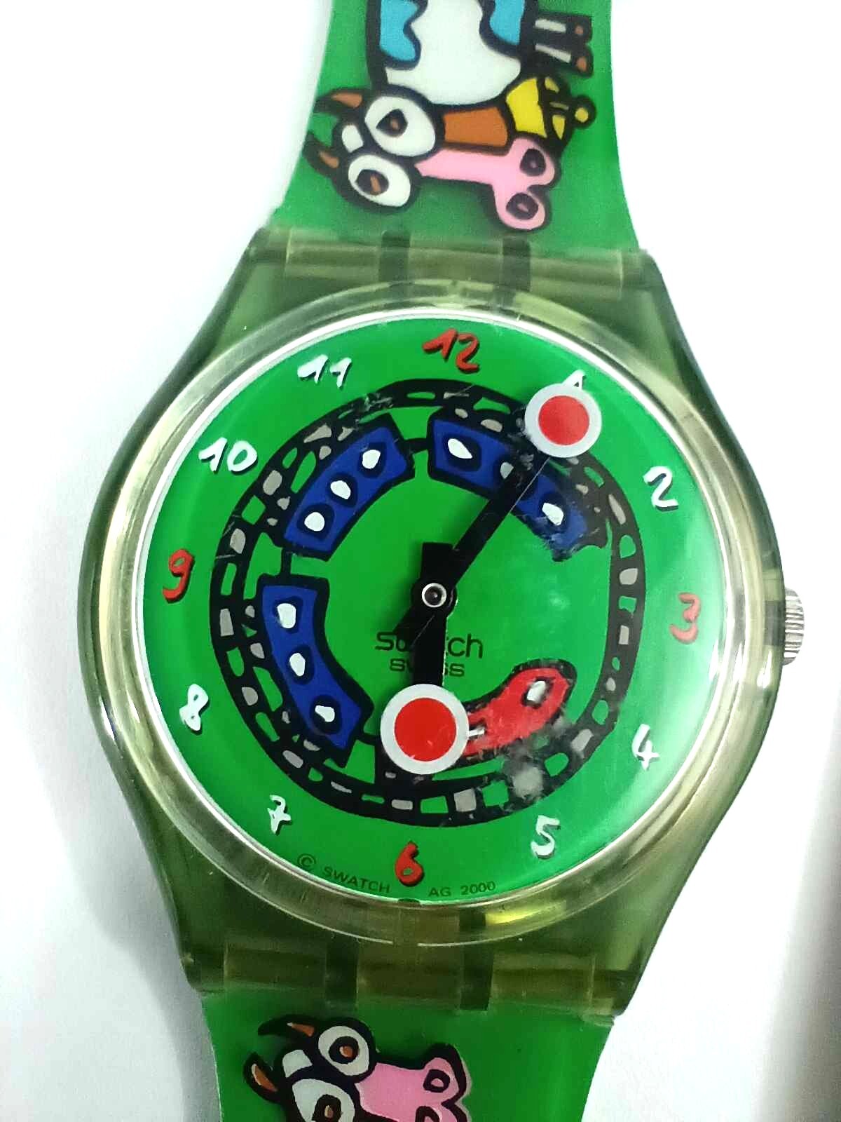 Vintage 2000 Swiss Swatch Standard Original Crazy Train Cows Green ...