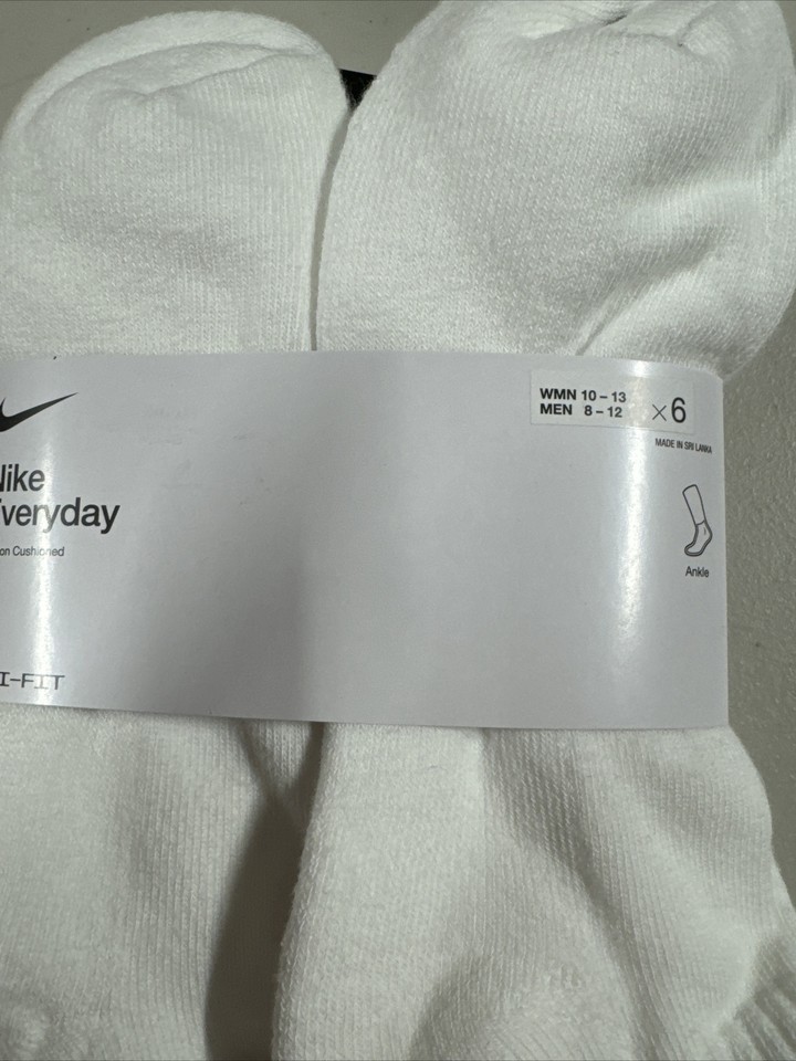 Nike Everyday Cotton Cushioned Ankle Socks Sz L 8-12 W 10-13 6 Pairs ...