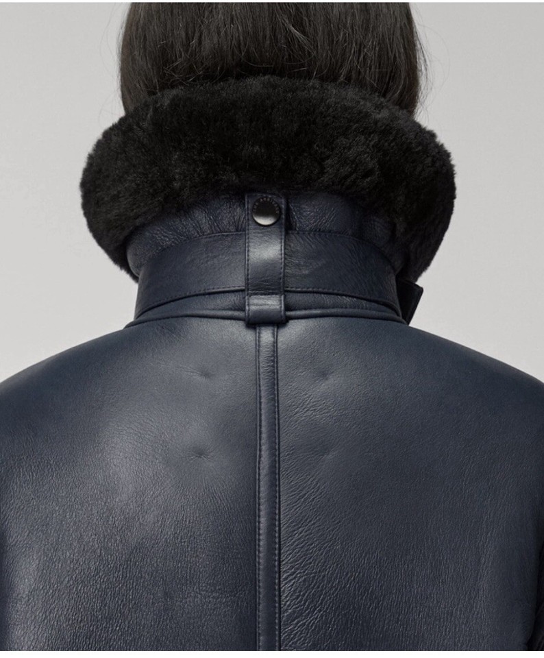 The Arrivals Moya V Leather Shearling Jacket M Navy | eBay