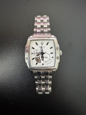 Bulova Automatic Rectangle Skeleton Dial Silver Stainless Steel Men's ...