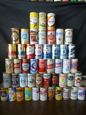[48] VINTAGE STEEL BEER CAN COLLECTION -[EMPTY CANS, PLEASE READ ...