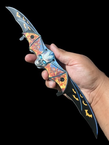 Zombie Skull Tactical Dual Blade Bat Spring Assisted Open Folding ...