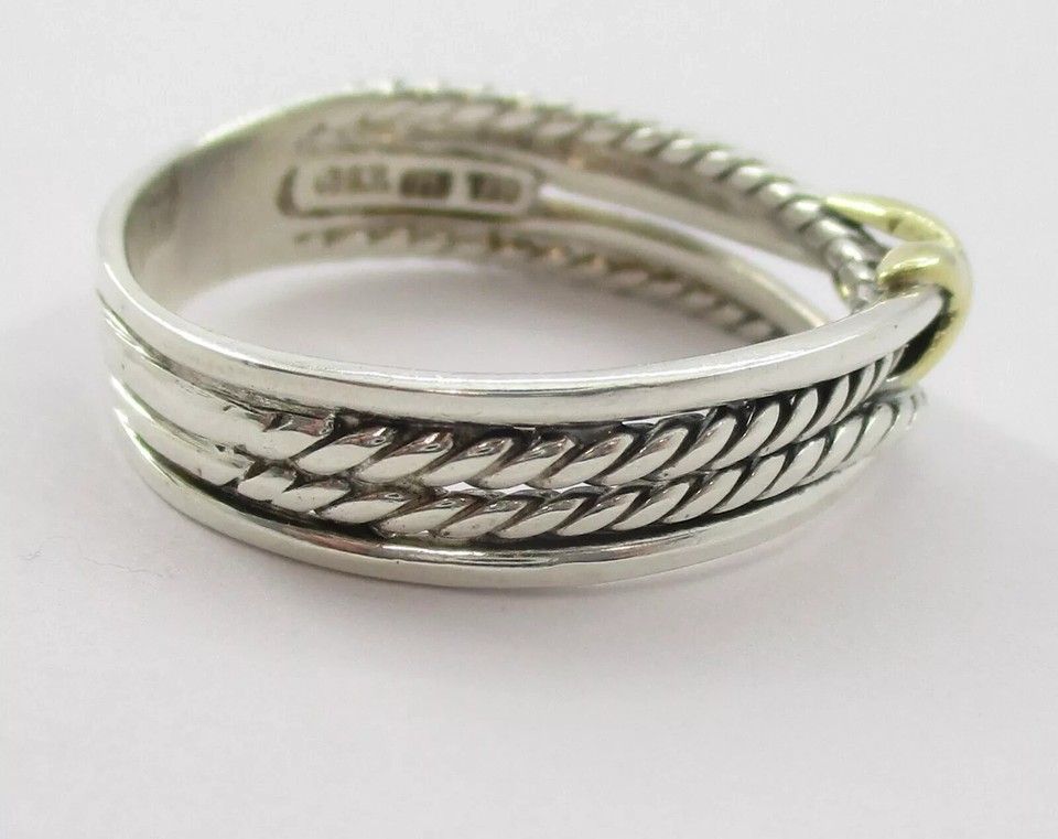 David Yurman X Crossover Band Ring 18K Yellow Gold Sterling Silver Size ...