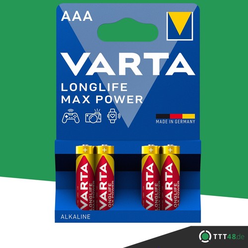 100 x Varta Longlife Max Power / Max Tech 4703 AAA Micro LR03 Foto 1,5V ...