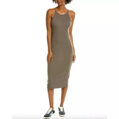 JAMES PERSE Olive Gray River-Rock Cut-Away Ribbed Rib Tank Midi Dress 4 ...