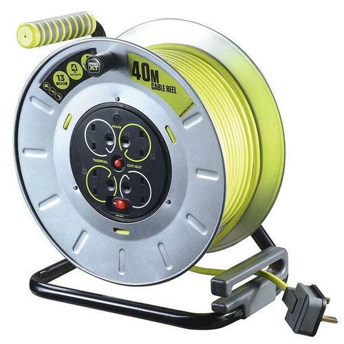 Masterplug Extension Reel - High Vis Cable - PRO-XT 40m Lead - 4 Gang ...