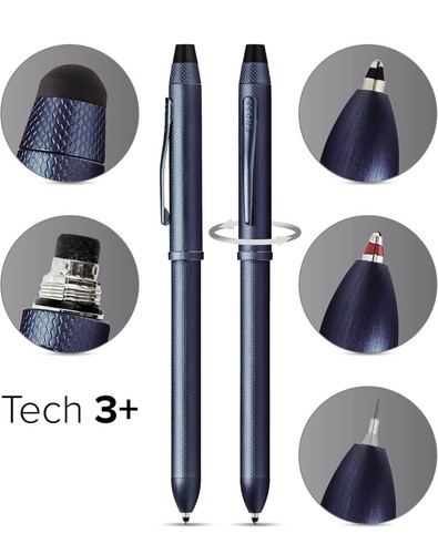 CROSS TECH3+ Dark Blue MULTI-FUNCTION PEN With STYLUS (Bonus Refills ...