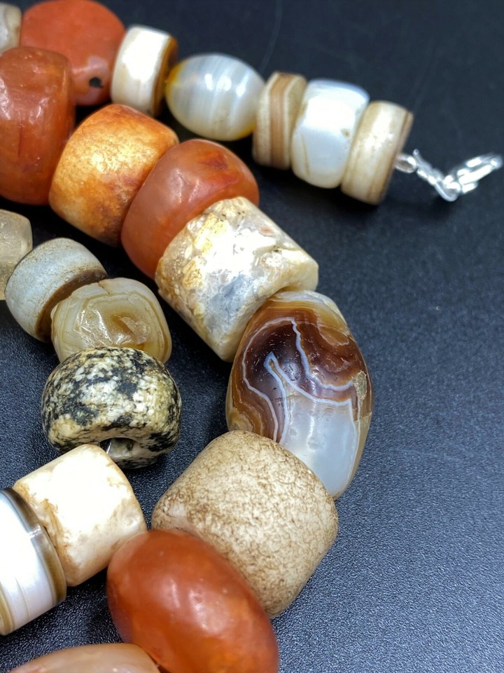 OLD BEADS Antique Banded Agate Amulet Necklace Ancient Himalaya ...