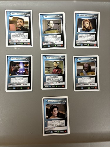 Star Trek CCG Officers, White Border- Worf, Data, Riker, Geordi, Troi ...