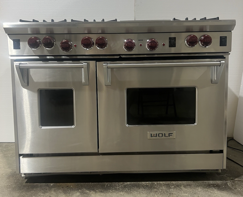 Wolf R486G 48" Pro-Style Gas Range 6 Burners Griddle Convection Oven Red Knobs! | eBay