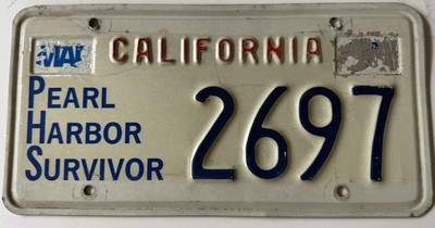 1980's California Pearl Harbor Survivor License Plate Military WW II 2 ...