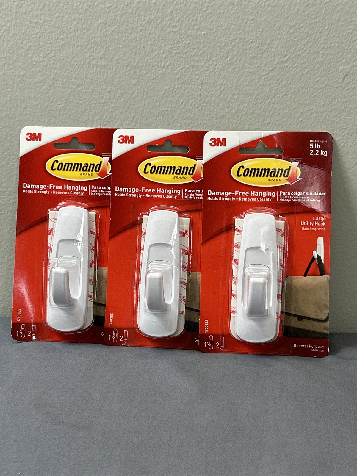 3 Pack - 3M Command Large Utility Adhesive Hook 17003ES White | eBay