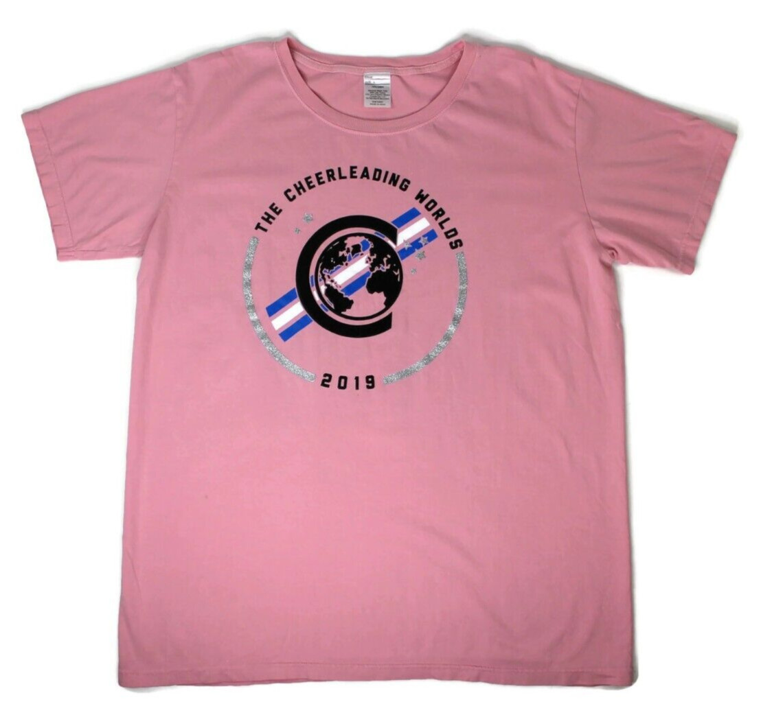 2019 Cheerleading Worlds Pink T Shirt Men's Sz. L 100… - Gem