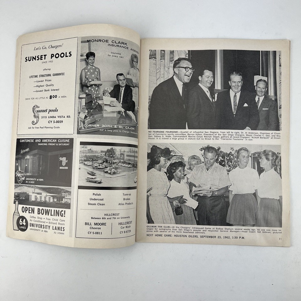 RARE Vintage 1962 NFL AFL CHARGERS VS TITANS FOOTBALL GAME PROGRAM ...