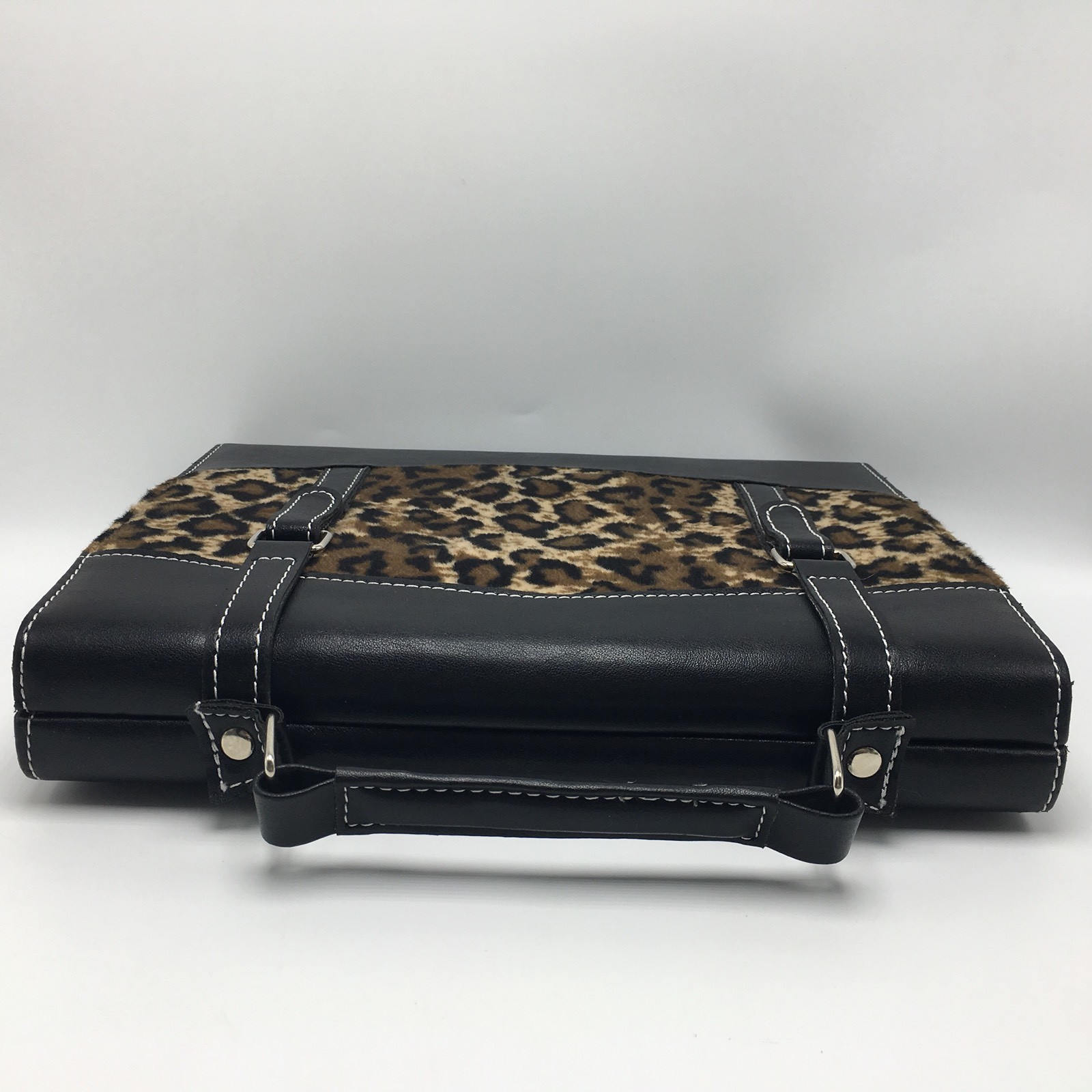 Leopard Cosmetic Slim Briefcase Makeup Box Travel Storage Mirror Handle ...