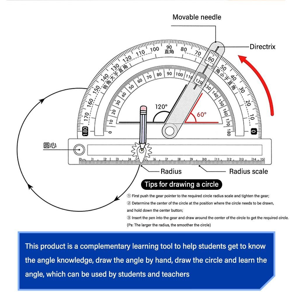 Draw Circle Tool Activity Corner Demonstrator Protractor Ruler School ...