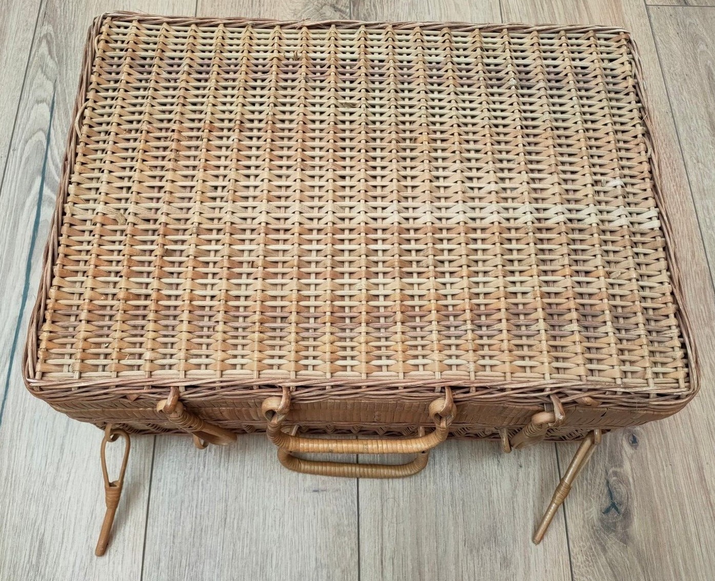 Vintage Antique Wicker Rattan 1950's Suitcase Luggage Christmas Hamper ...