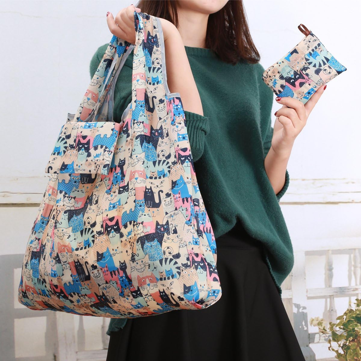Reusable Grocery Bags, Eco-Friendly Folding Tote Shopping Bag Fits in ...