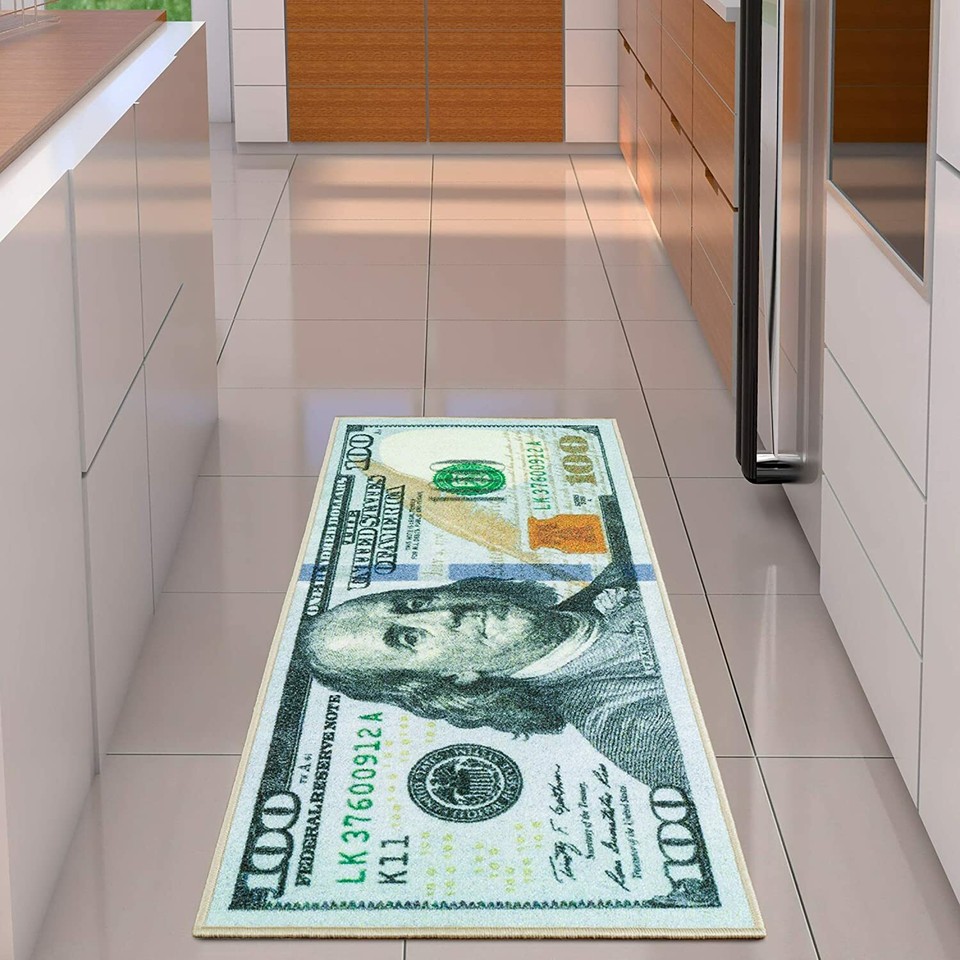 Money Runner Rug 100 Dollar Bill 22″ x 53″ Non Slip Home Floor Decor ...
