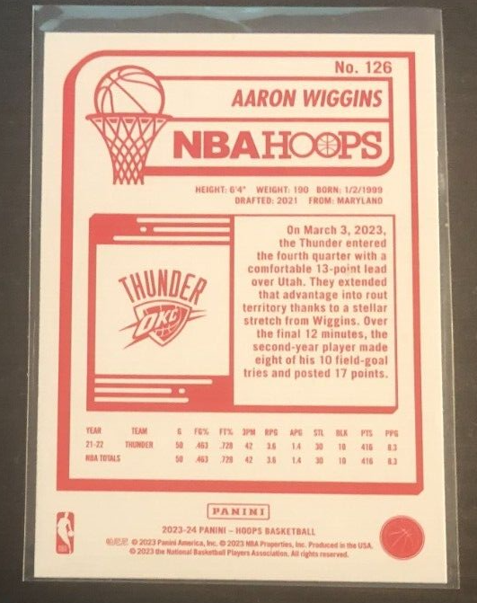 2023-24 Panini Hoops AARON WIGGINS Red Back #126 Thunder | eBay
