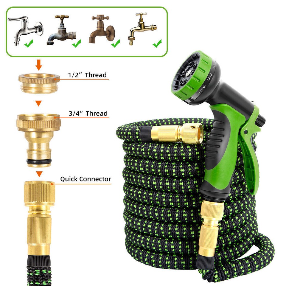 Heavy Duty Expandable Garden Hose Pipe Spray Gun Flexible Expanding ...