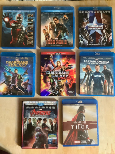 LOT OF 8 Marvel DVD Lot IRON MAN, GUARDIANS, THOR, CAPTAIN AMERICA USED ...