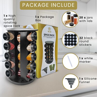 Spice Rack,Black Countertop Rotating,20 Empty-Jars Revolving Spice Rack ...