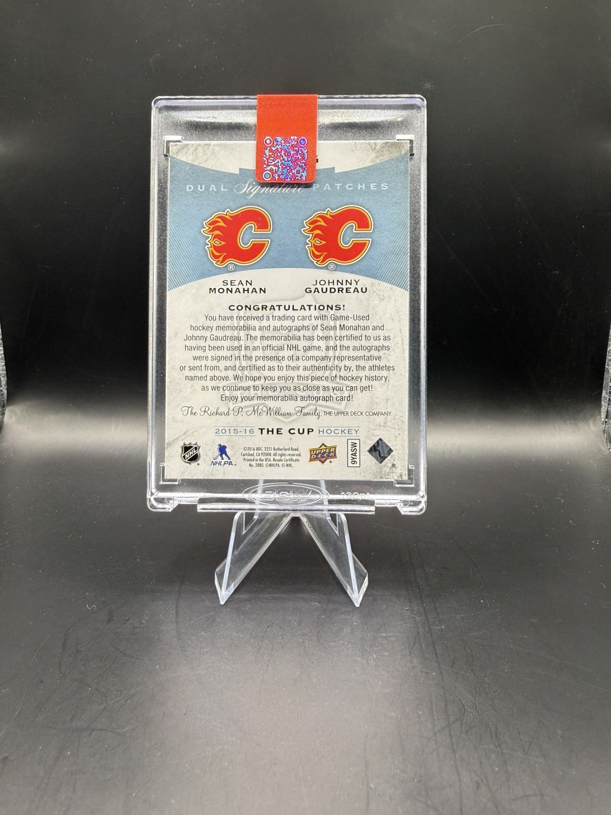 2015-16 UD The Cup Dual Signature Patches Johnny Gaudreau Sean Monahan ...