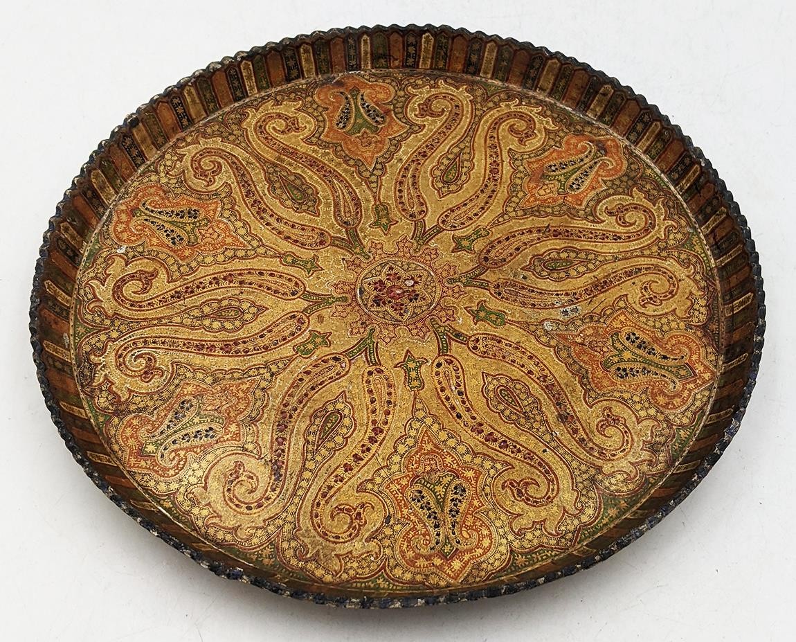 KASHMIR INDIAN PAPIER MACHE LACQUER DISH 19TH CENTURY
