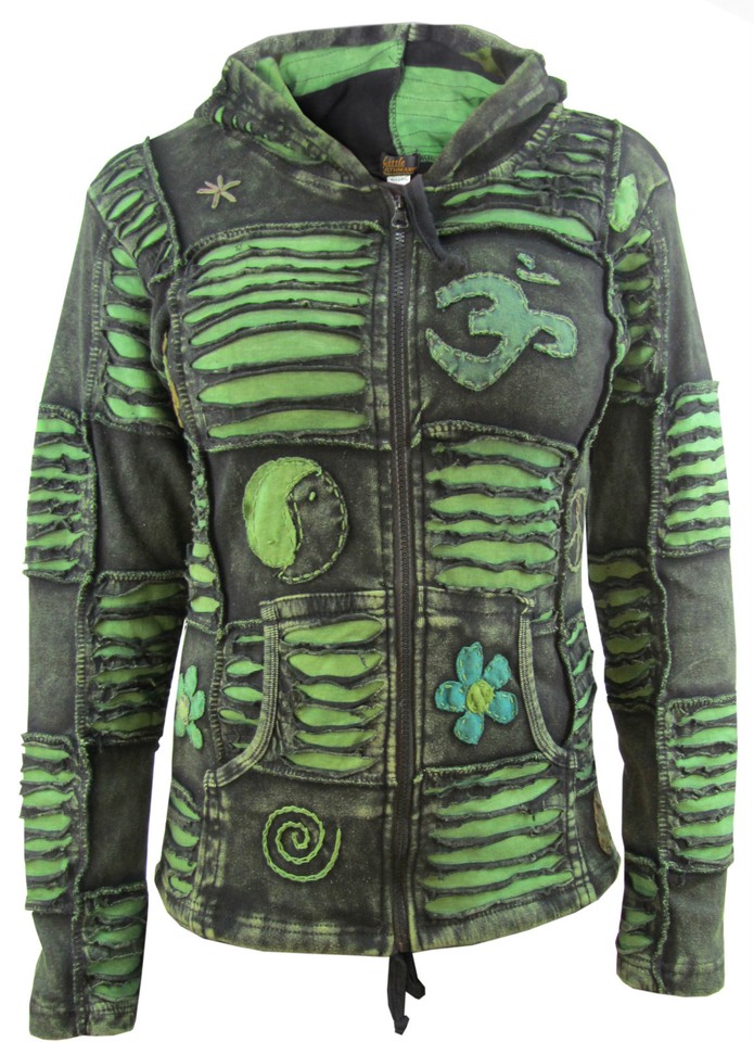Cotton Stonewashed Hippie Gothic Emo Funky Patchwork Om Pixie Hood ...