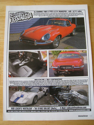 ROD LEACH NOSTALGIA GT40 MK1 EX-COOMBS E-TYPE ROADSTER ADVERT A4 SIZE ...