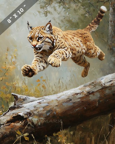 Bobcat Leaping Over Fallen Log 8x10 Matte Print Wildlife Photo | eBay