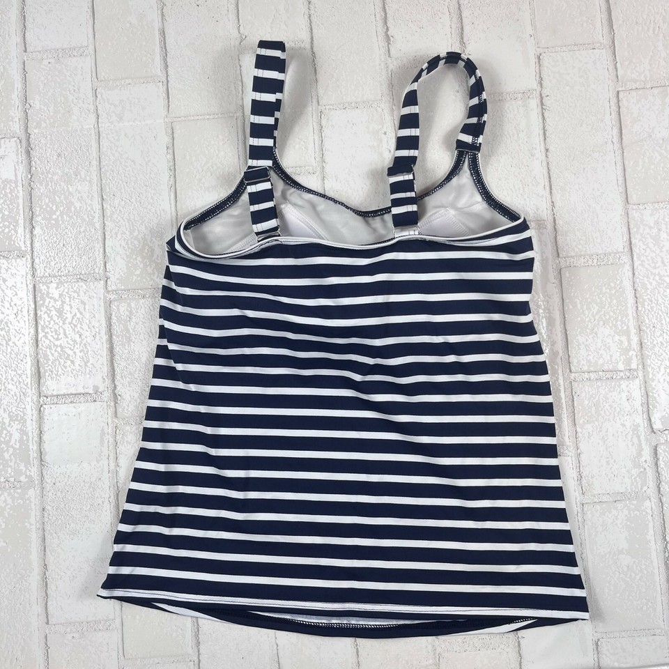 Lands End reg 498250 blouson scoop neck tankini navy white stripe swim ...
